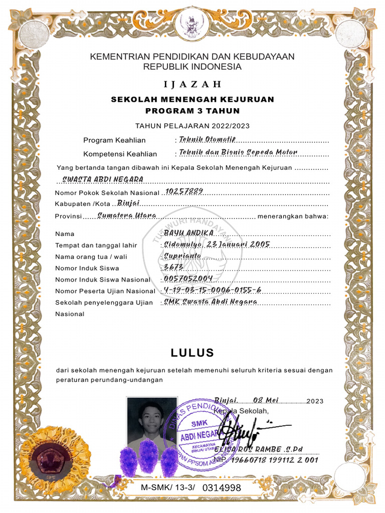 Ijazah SMK 2021 | PDF