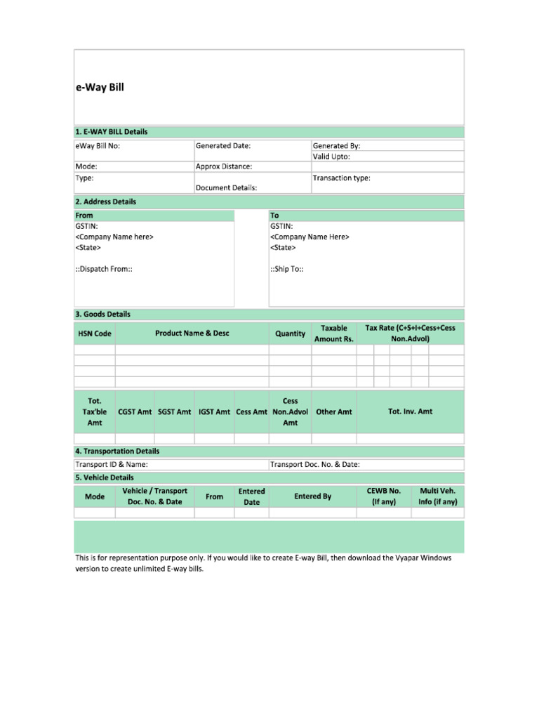 E Way Bill Format 01 | PDF