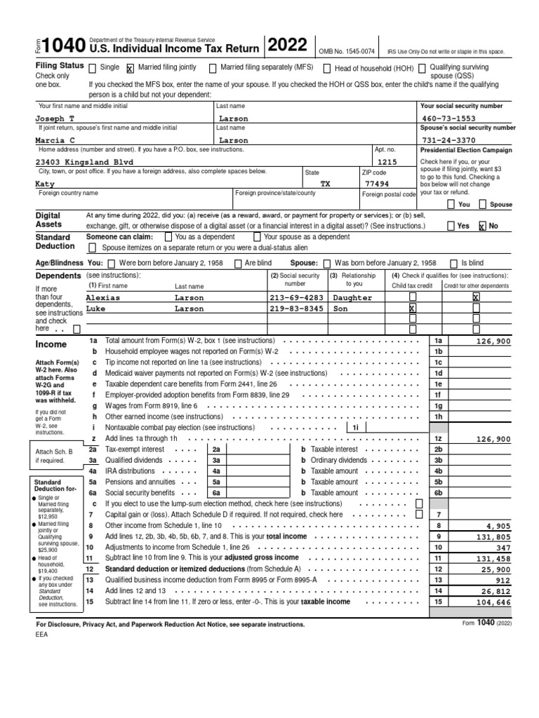 The Final 2022 Federal Tax Return Documents (Larson Joseph | Download ...