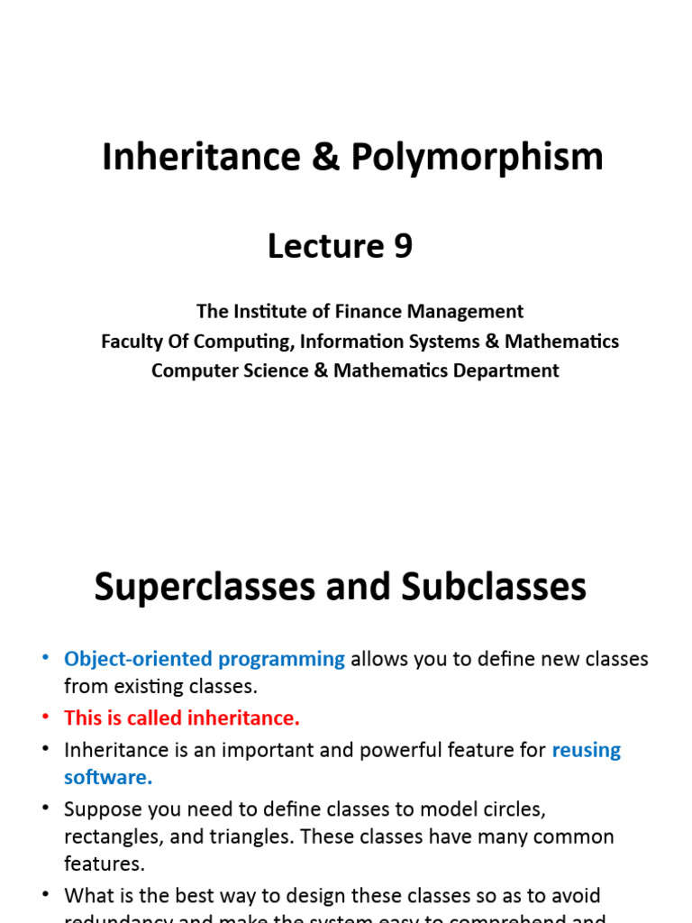 Lecture 9 Inheritance And Polymorphism Pdf Inheritance Object