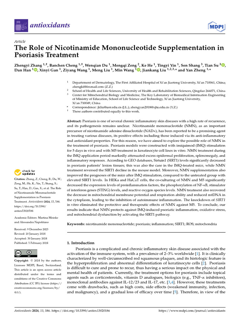 The Role of Nicotinamide Mononucleotide Supplement | PDF | Psoriasis | Nicotinamide Adenine ...