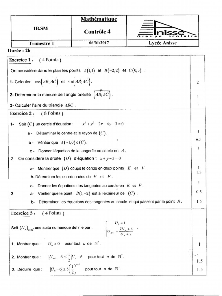 Devoir 3 Modele 1 Mathematiques 1 Bac SM Semestre 1 | PDF