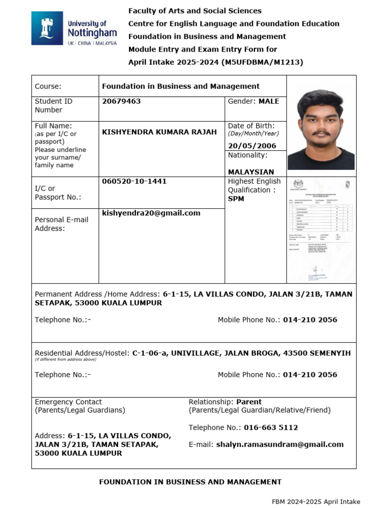 FBM Module Enrolment Form | PDF