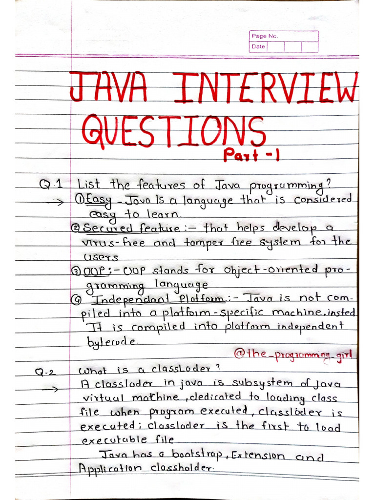 Java Interview Questions Part-1 Handwritten | PDF