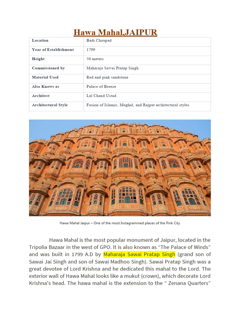 Hawa Mahal | PDF | Architectural Design | Architecture