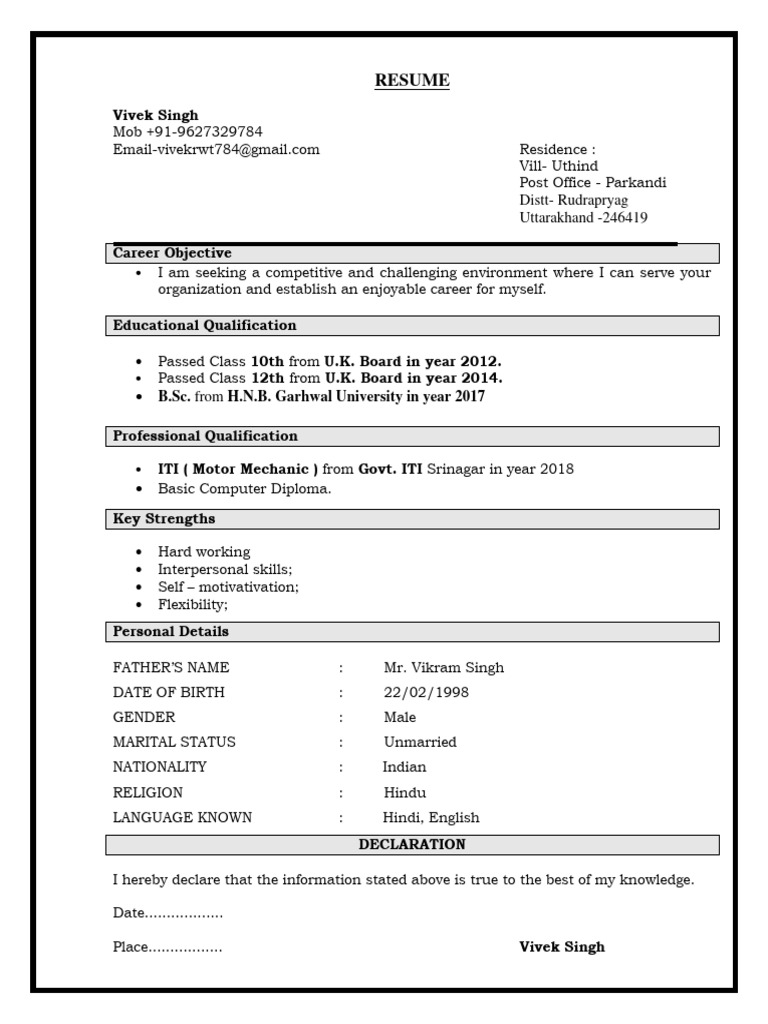 Vivek Singh Resume - Uttarakhand, India | PDF