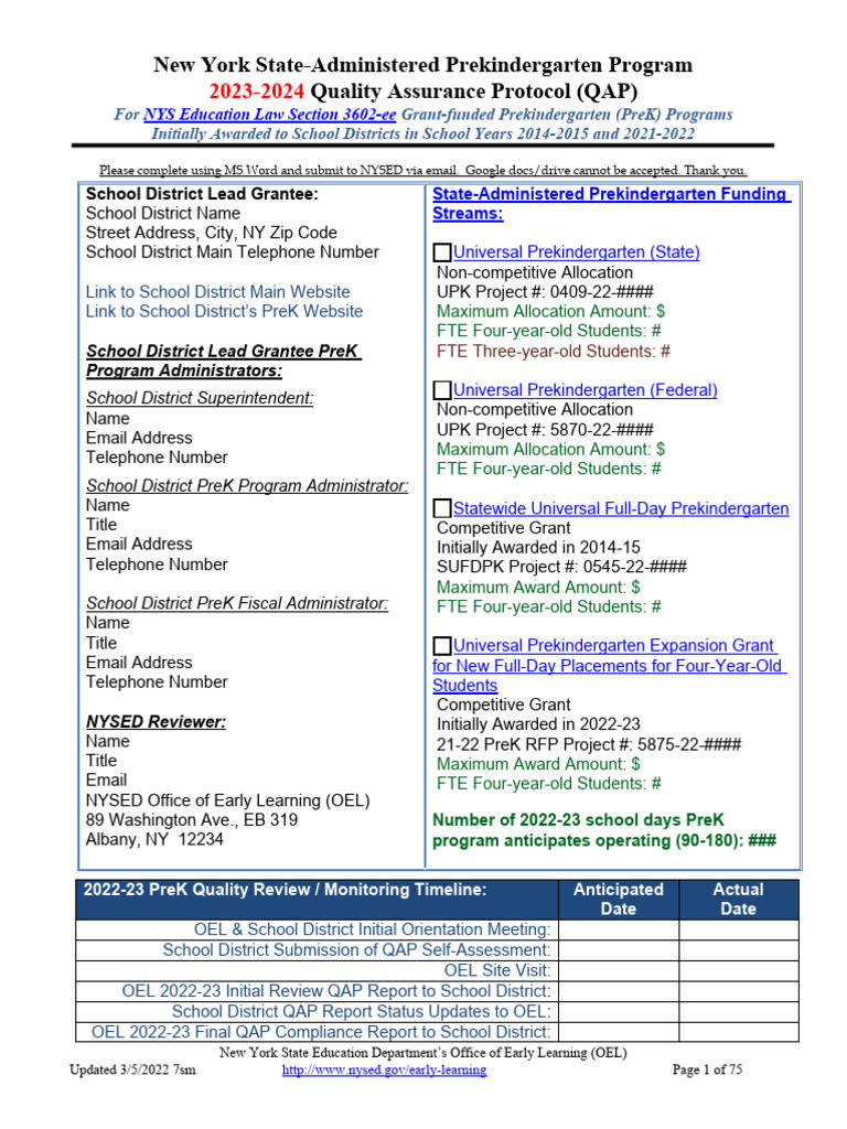 Appendix D 2023 24 Prek RFP Quality Assurance Protocol | PDF | School Bus