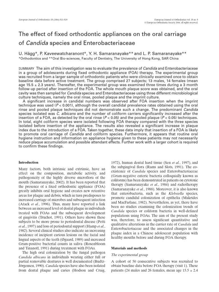 Candida and Fixed Orthod. | PDF | Orthodontics | Health Care
