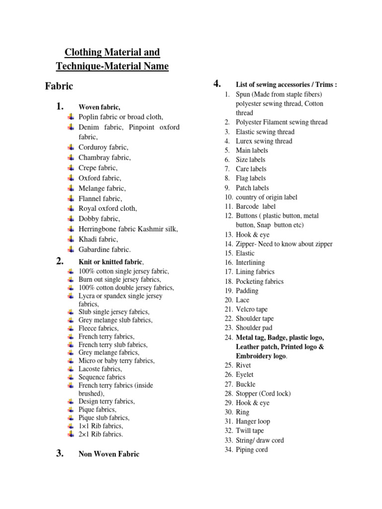 Material Name Clothing Practical | PDF | Textiles | Yarn