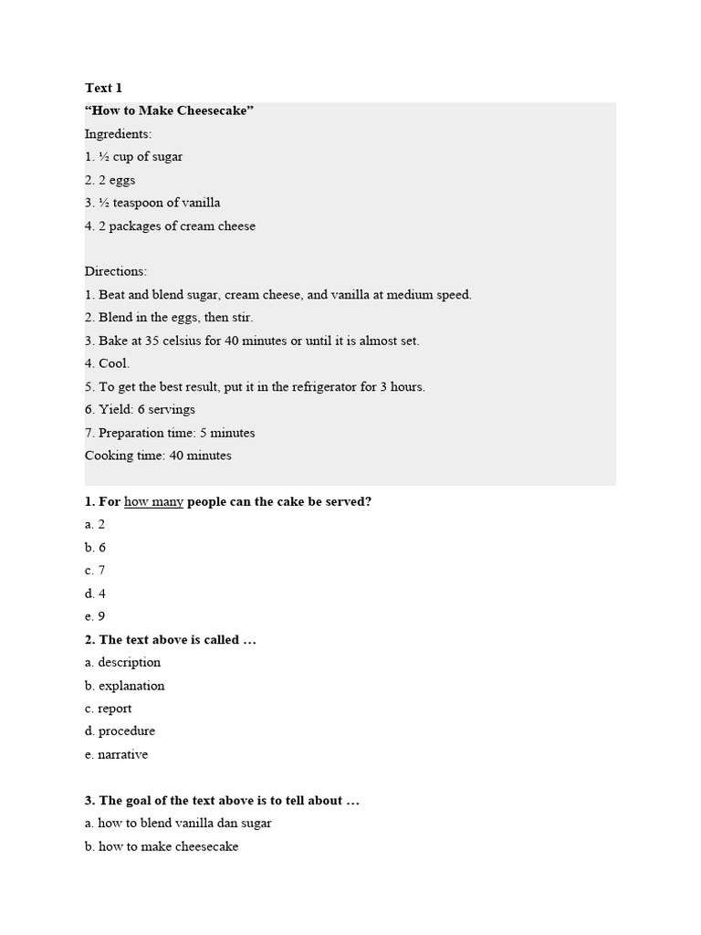 Soal Procedure Text_Multiple Choice | PDF | Breads | Cakes