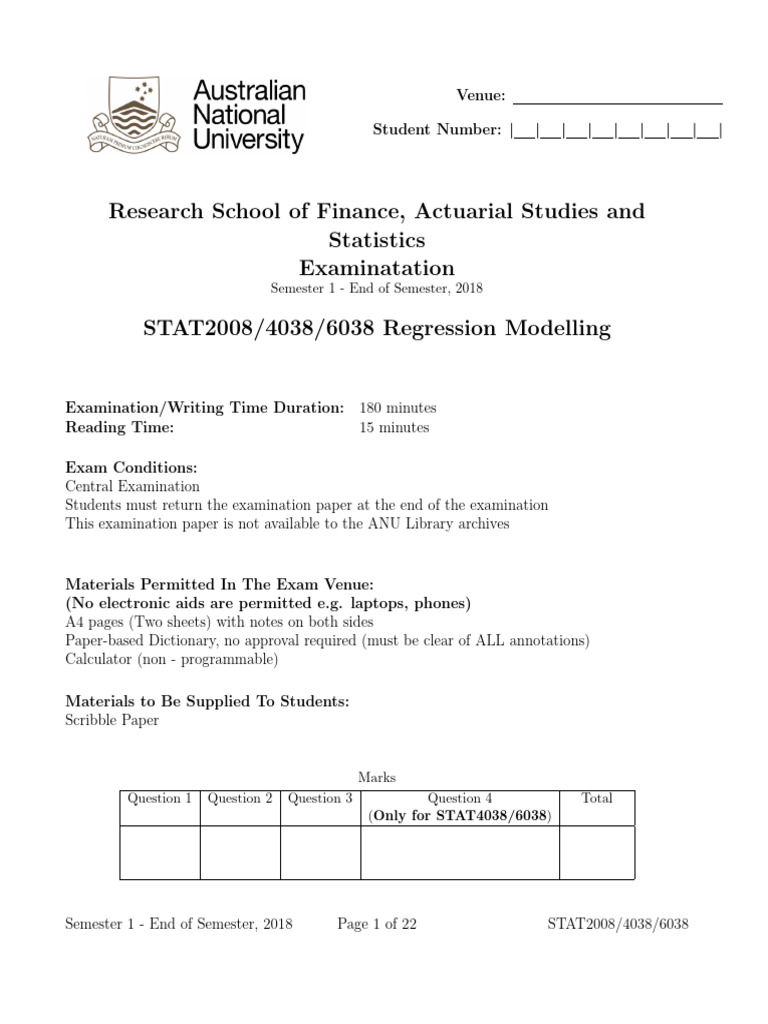 Final Exam 2018 | PDF | Errors And Residuals | Regression Analysis
