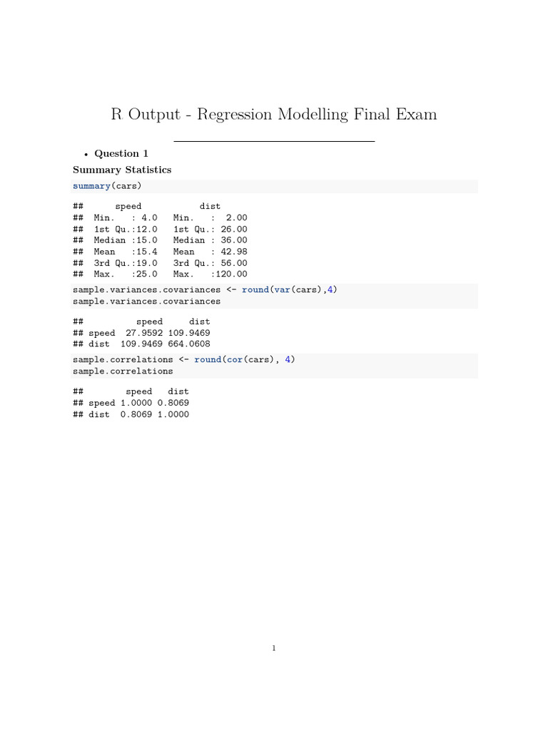 Final Exam 2018 R Output | PDF | Errors And Residuals | Coefficient Of ...