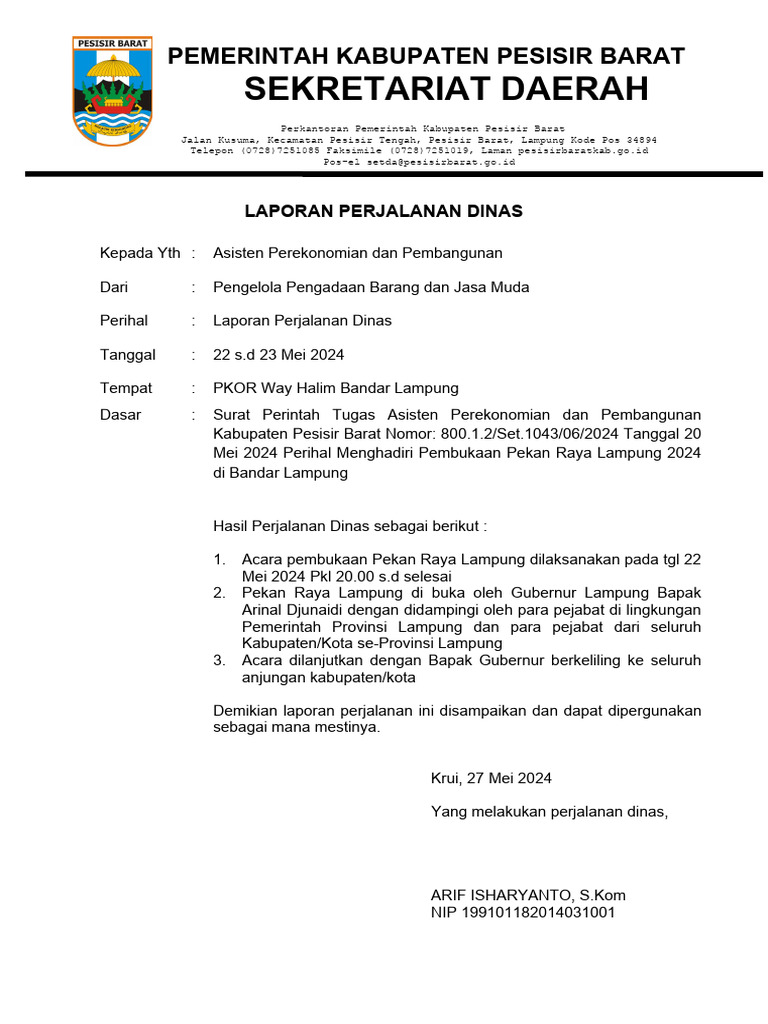 Laporan Perjalanan Dinas - 2024 | PDF | Perjalanan | Sains & Matematika