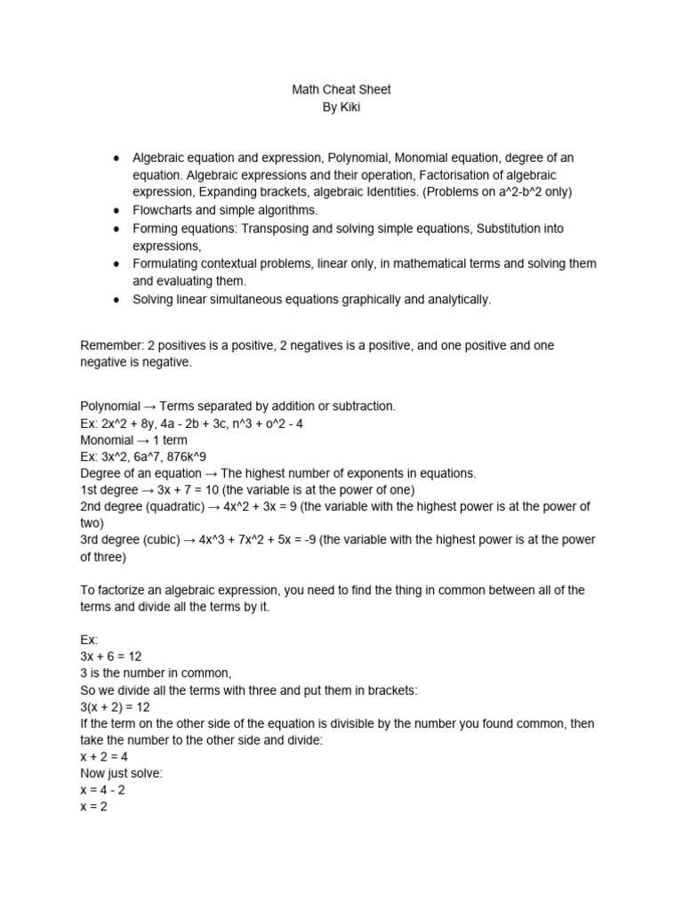 Math Grade 8 Polynomials (MYP 3) | PDF | Equations | Fahrenheit
