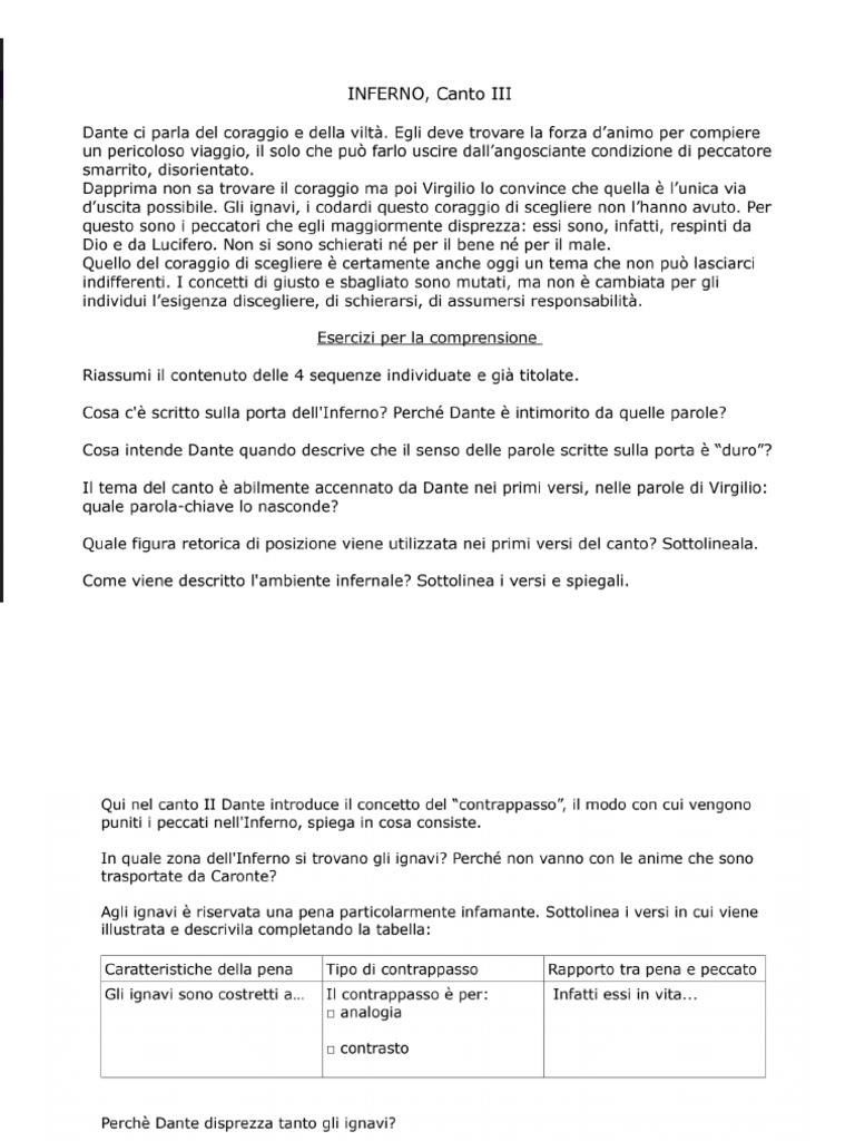 Esercizi Canto III Inferno | PDF