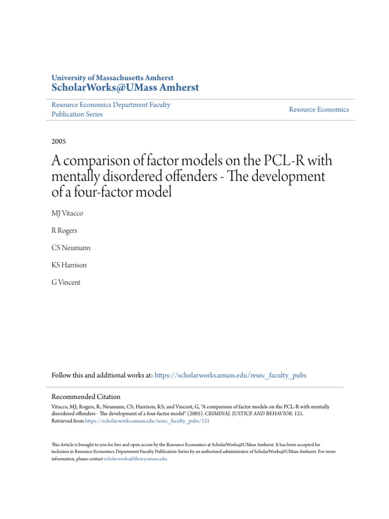A Comparison of Factor Models On The PCL-R With Mentally Disorder | PDF ...