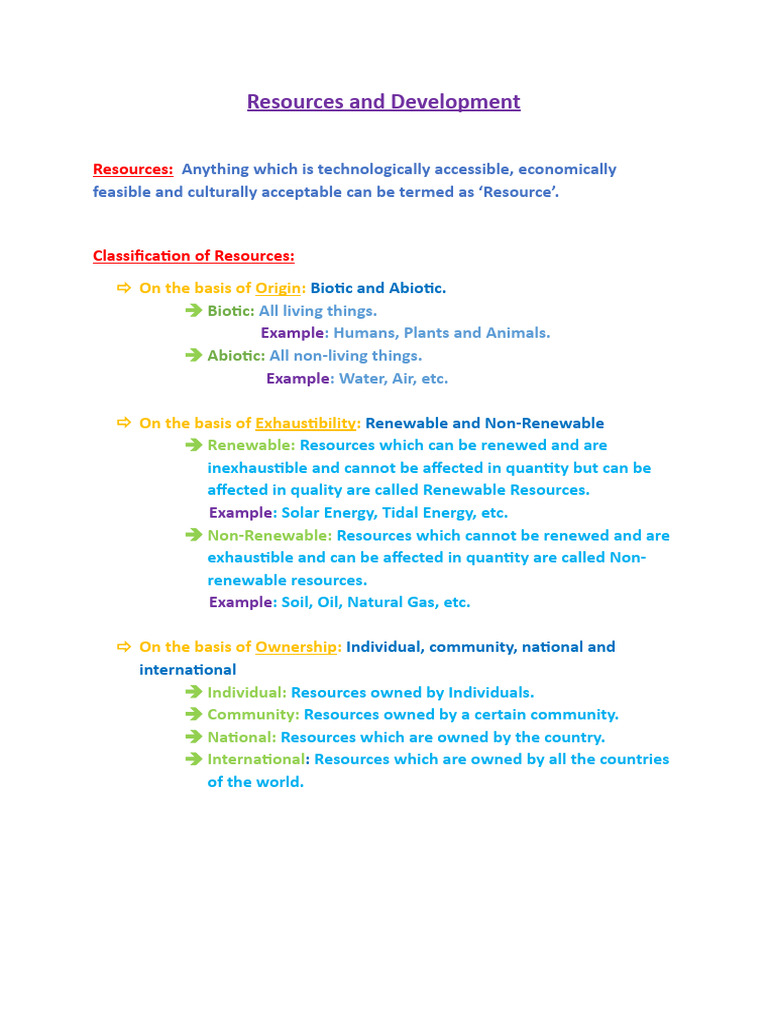 Resources and Development Class 10 notes | PDF | Sustainability ...