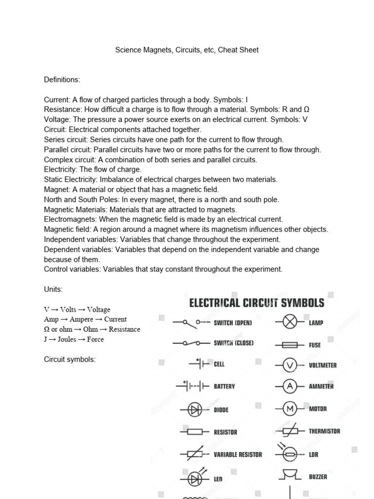 Science Magnets Circuits Etc (MYP 3) | PDF | Electric Current | Electricity