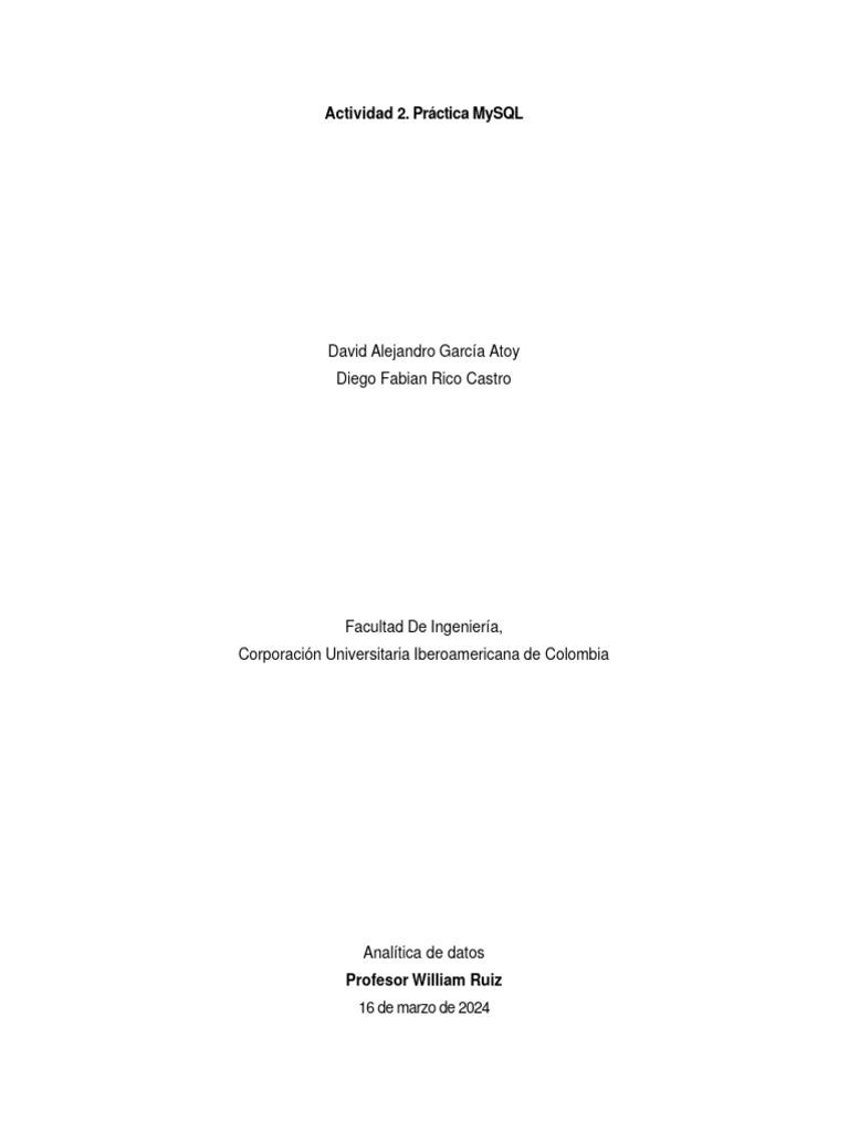 Actividad 2 - Práctica MySQL | PDF | Business | Información
