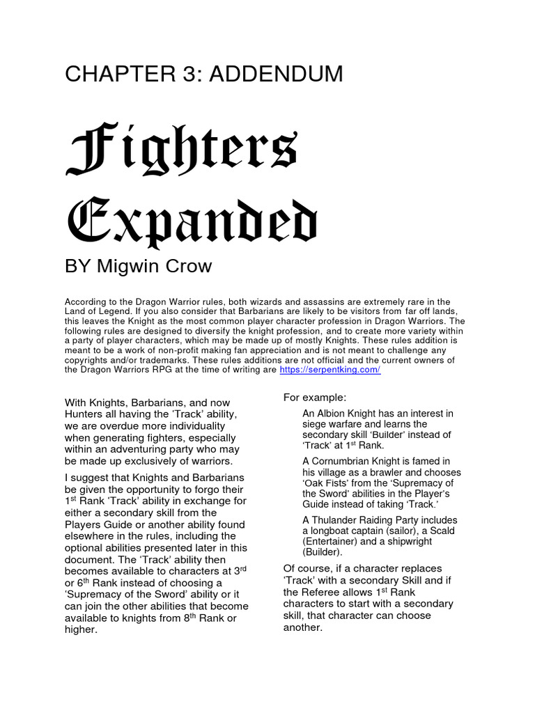 Fighters by Migwin Crow | PDF | Role Playing Video Games | Role Playing ...