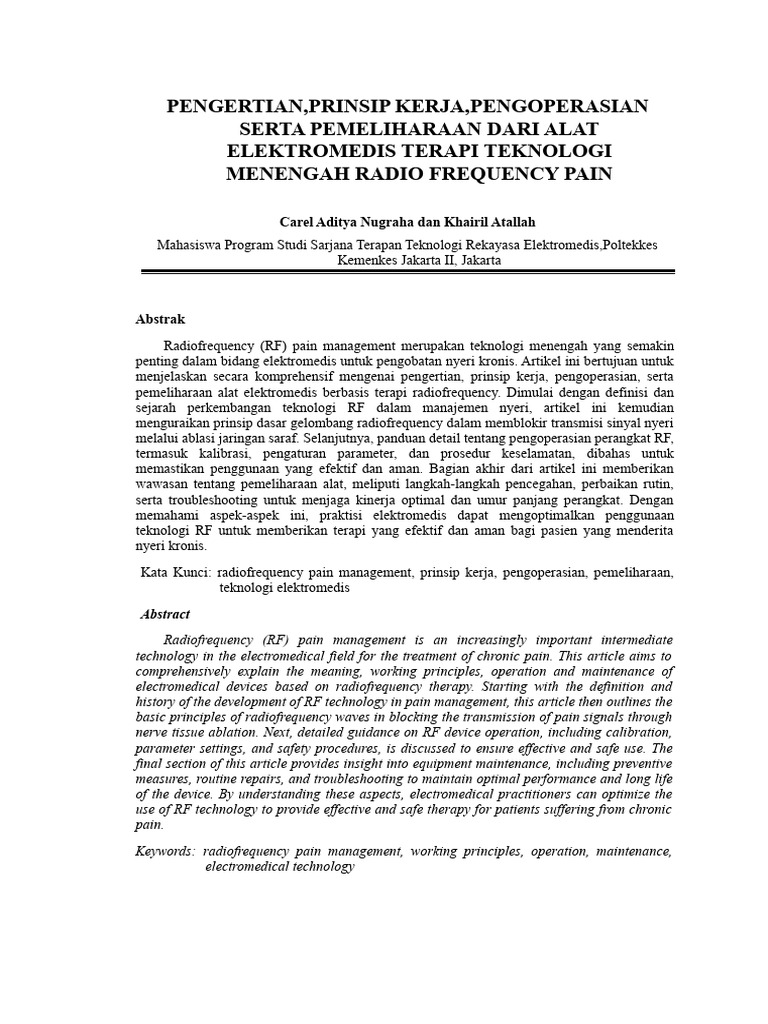 Pengertian, Prinsip Kerja, Pengoperasian Serta Pemeliharaan Dari Alat radiofrequency pain | PDF