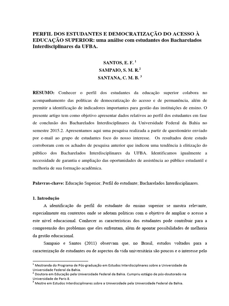 Perfil dos Estudantes na UFBA: Acesso e Desafios | PDF | Diploma de ...
