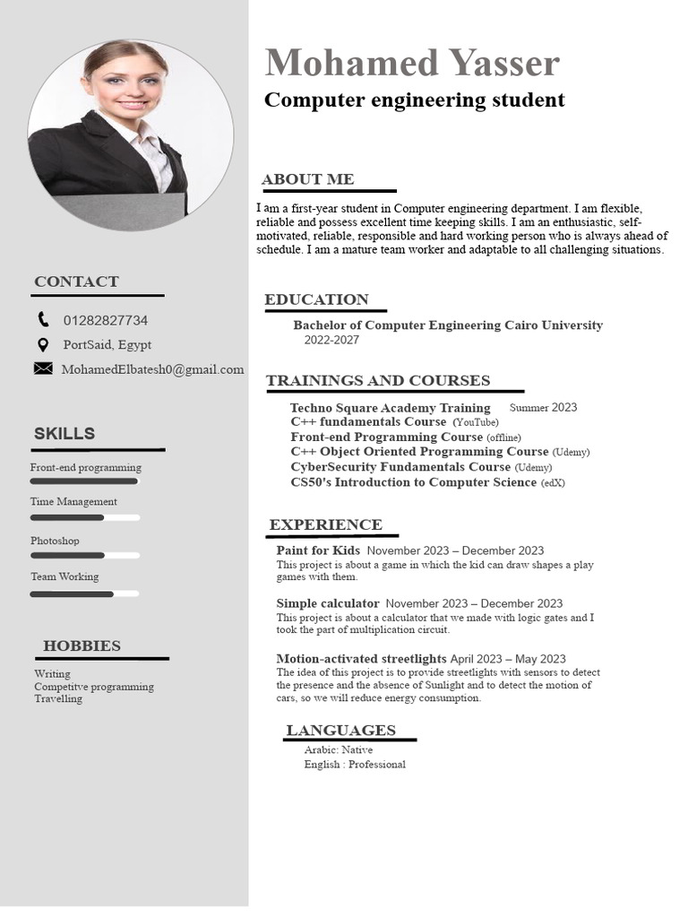 Mohamed Yasser Elbatesh CV | PDF | Computer Engineering | Computing