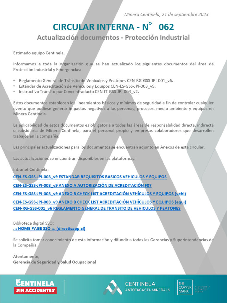 Circular Interna 62 - Actualización Documentos PI | PDF | Licencia de conducir | Vehículos