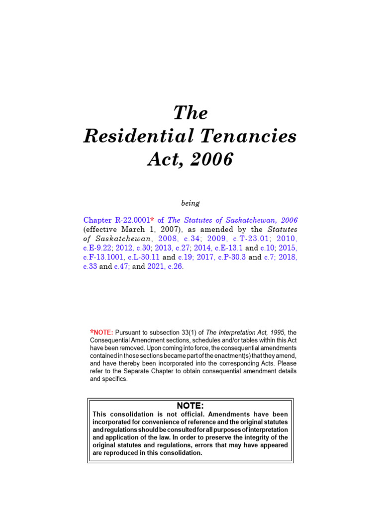 The Residential Tenancies Act, 2006: Being | PDF | Leasehold Estate | Lease