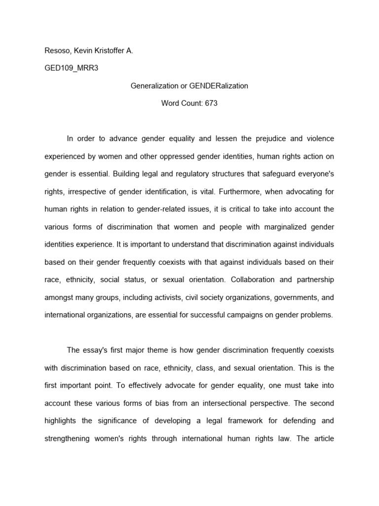 GED109 - MRR3 - Resoso | PDF | Gender Studies | Gender Equality