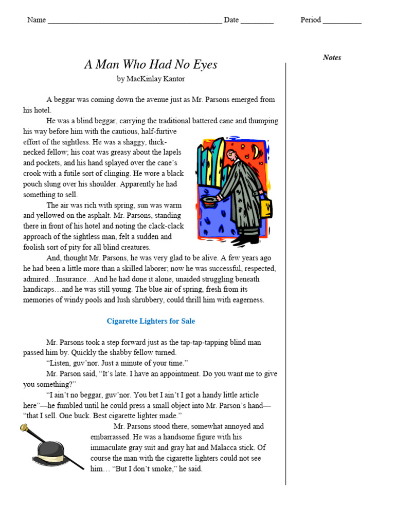 A Man Who Had No Eyes: Notes | PDF