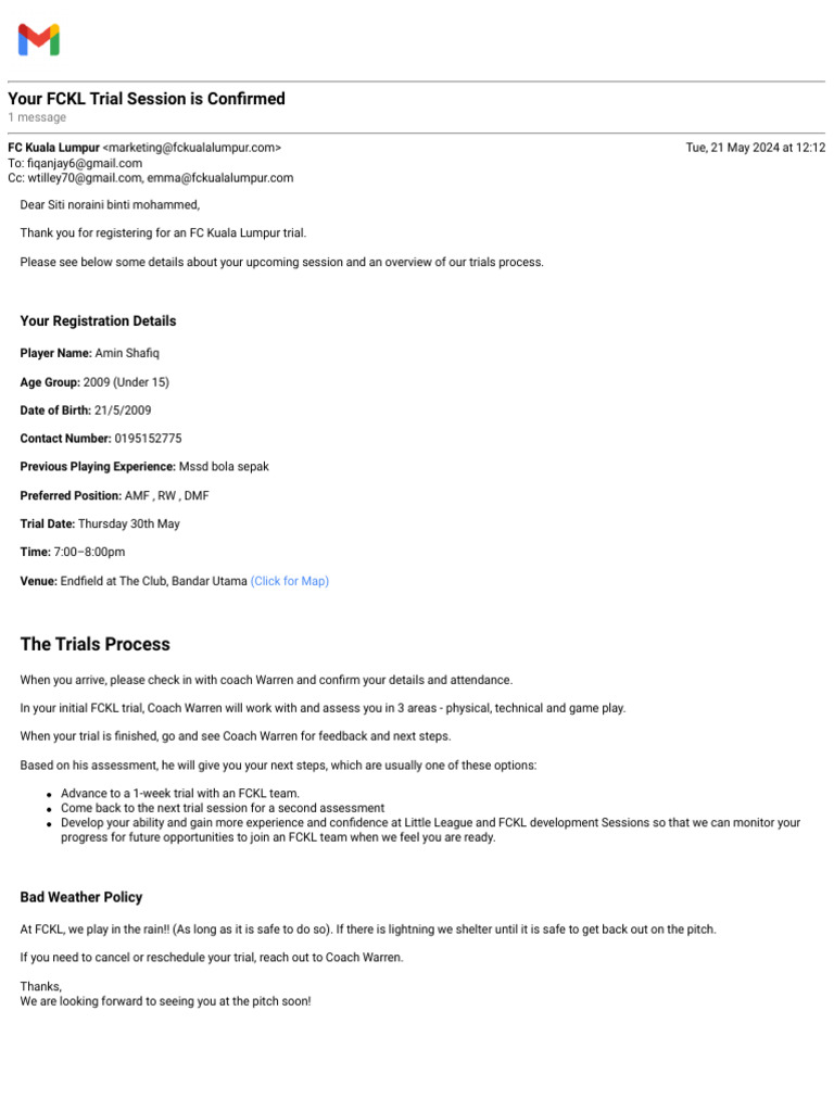 Gmail - Your FCKL Trial Session Is Confirmed | PDF | Career & Growth ...