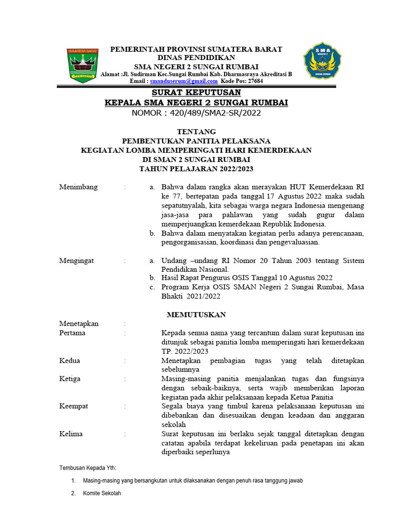 SK Panitia Lomba 17 Agustus Ta. 22-23 - Ok | PDF