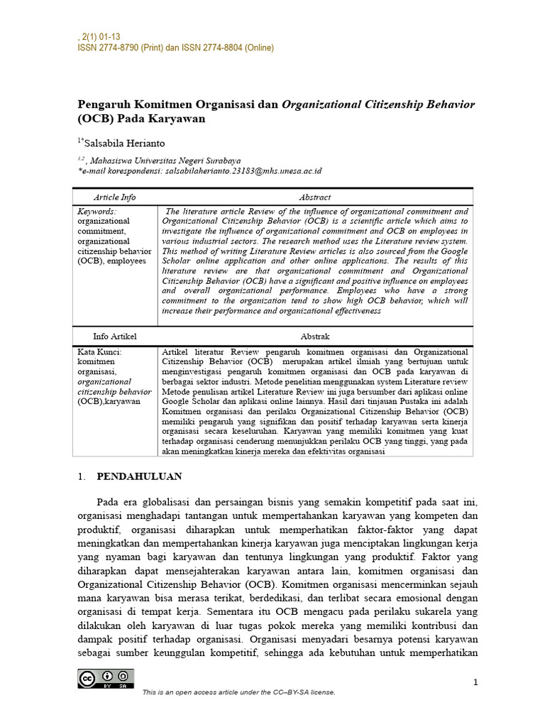Pengaruh Komitmen Organisasi Dan Organizational Citizenship Behavior (OCB) Pada Karyawan | PDF