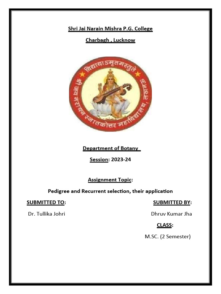 Pedigree and Reurrent Selection and Their Application | PDF | Plant ...