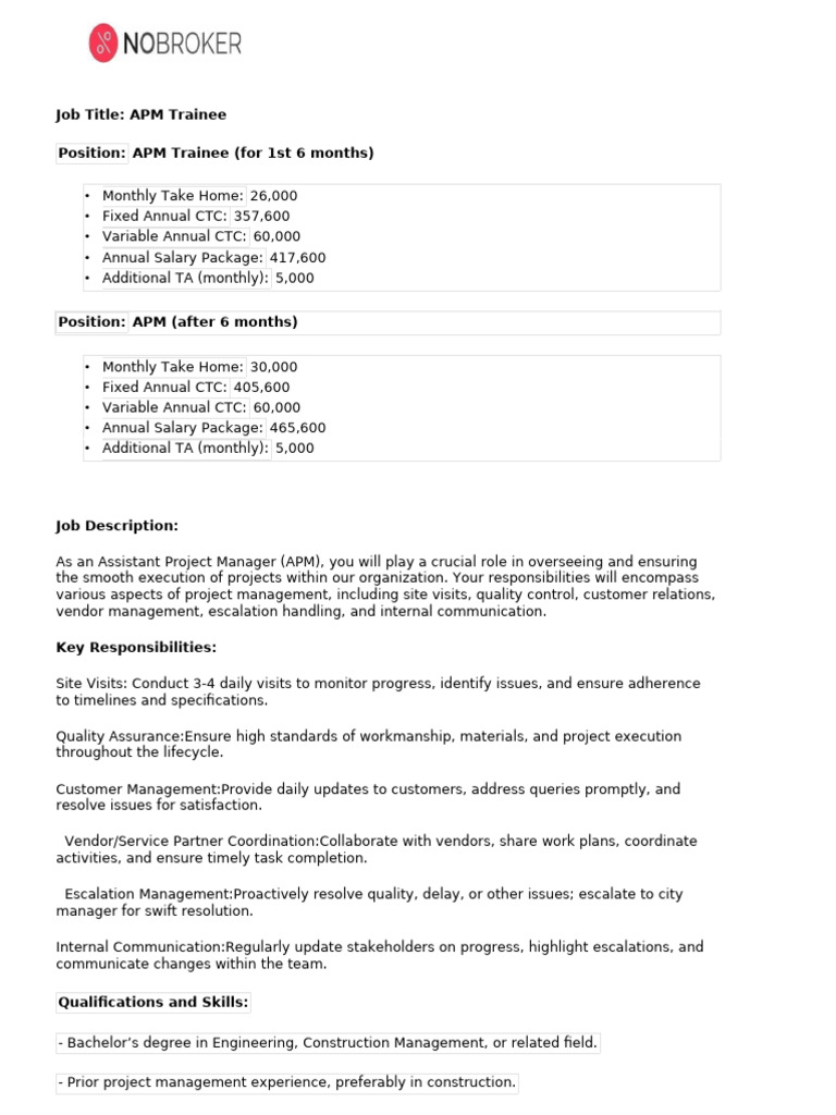 JD Civil Field (APM Trainee) | PDF | Project Management | Business