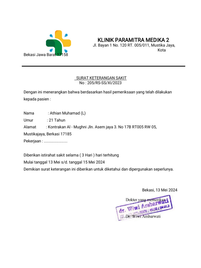Surat Sakit Paramitra Medika 2 | PDF