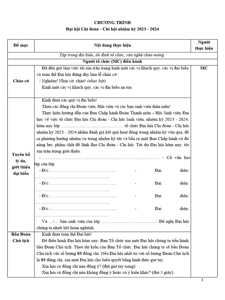 Kịch bản cho lớp bầu lại BCH | PDF