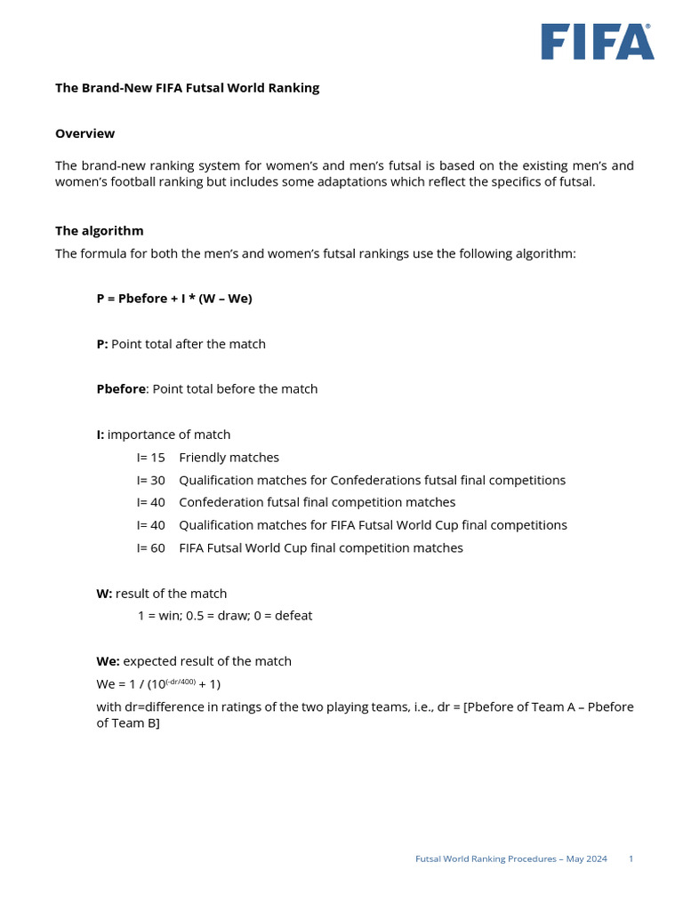 FIFA Futsal World Ranking Procedures | PDF | Fifa World Cup ...
