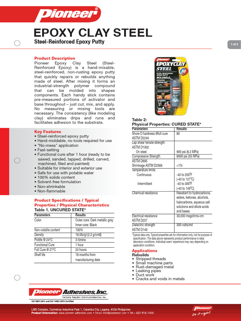 Pioneer Steel-Reinforced Epoxy Clay | PDF | Epoxy | Strength Of Materials