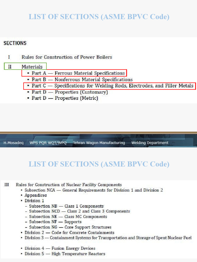 List of Sections (Asme BPVC Code) | PDF | Welding | Construction