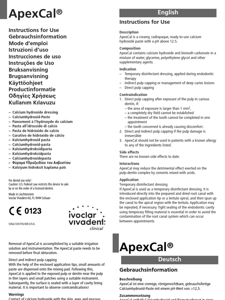 11.2 ApexCal Instructions For Use 0505 | PDF | Mouth | Dentistry