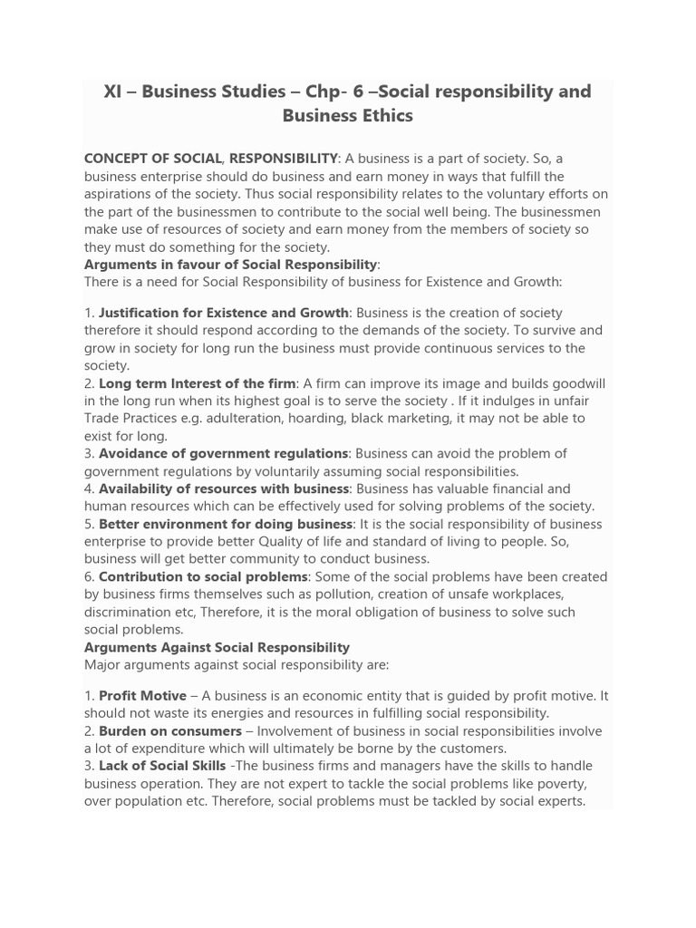 CH 6 Social Responsibilities of Business and Business Ethics Notes ...