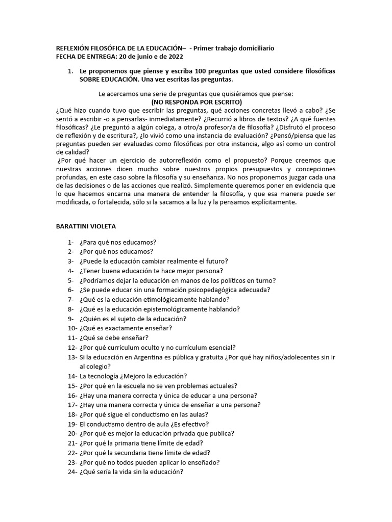 Preguntas Filosoficas | PDF | Enseñando | Plan de estudios