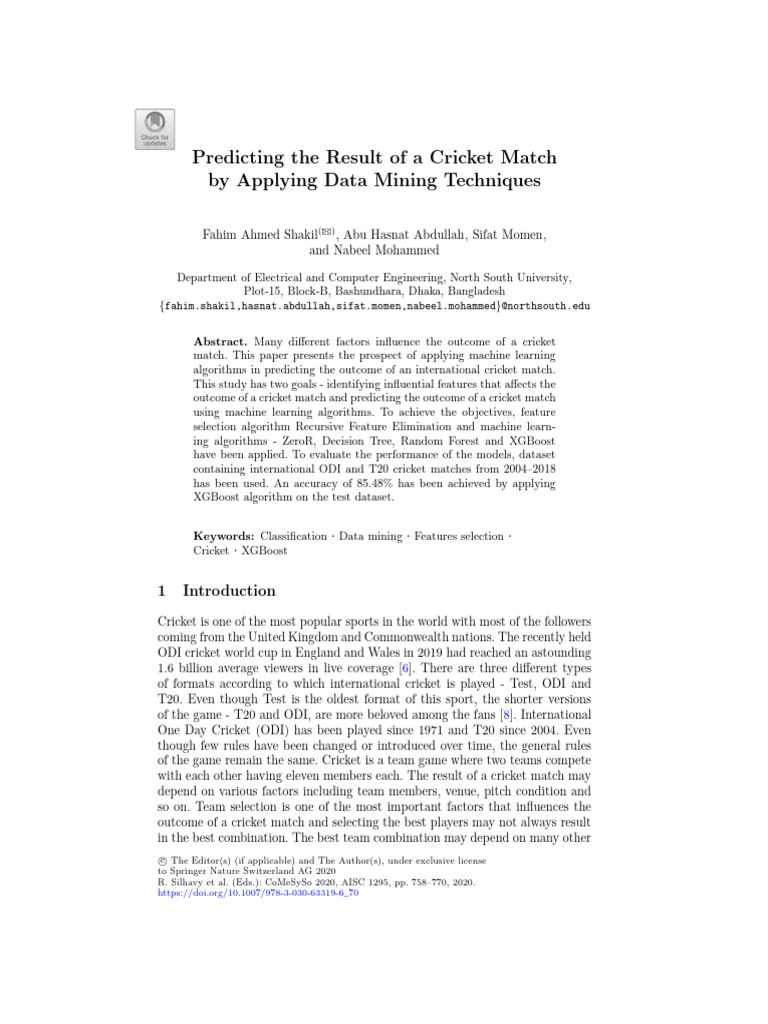 Cricket Match Outcome Prediction Models | PDF | Receiver Operating ...