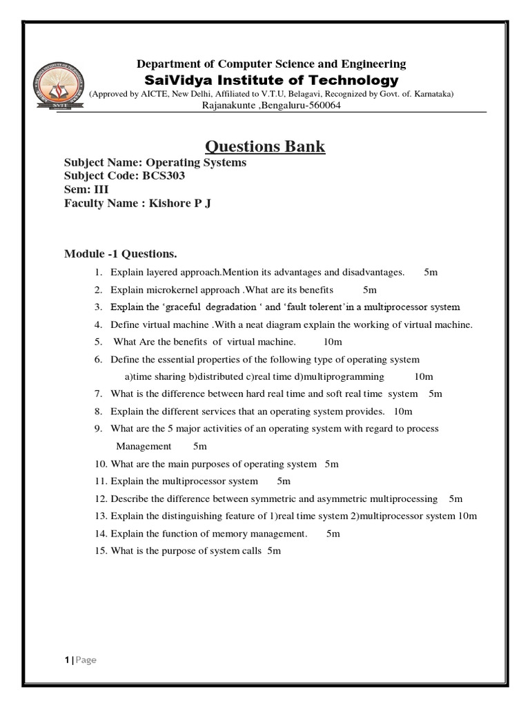 Question Bank - BCS303 - Version3 | PDF | Scheduling (Computing) | Thread (Computing)