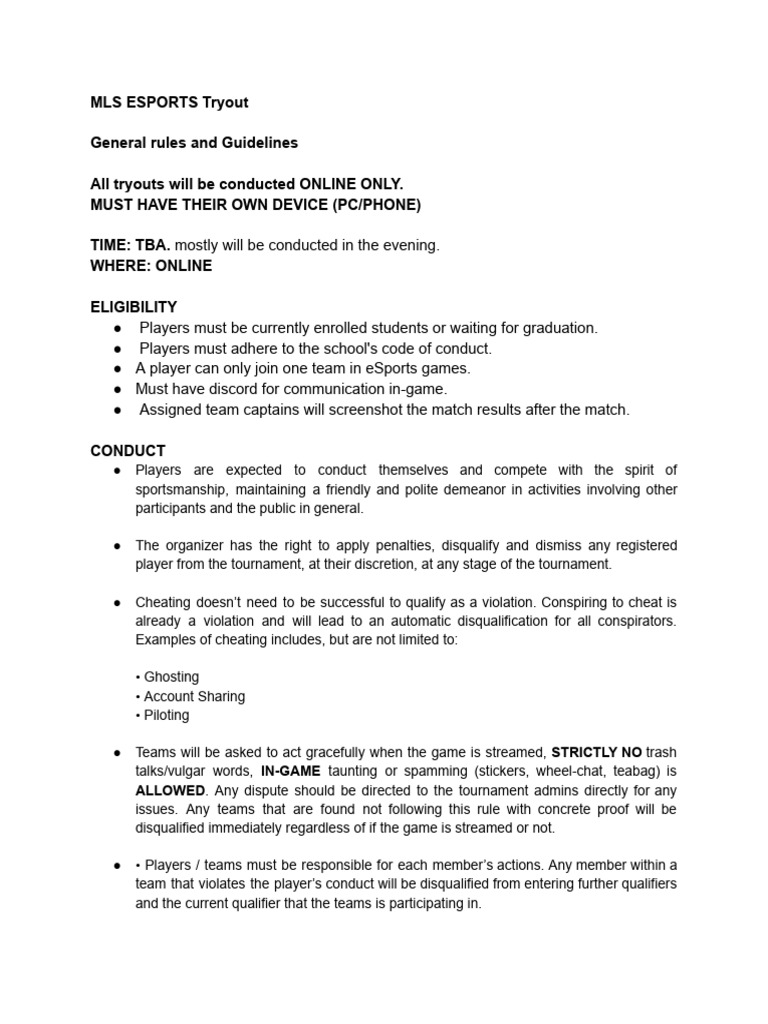 MLS-ESPORTS-Tryout-General-rules-and-Guidelines | PDF | Unmanned Aerial Vehicle