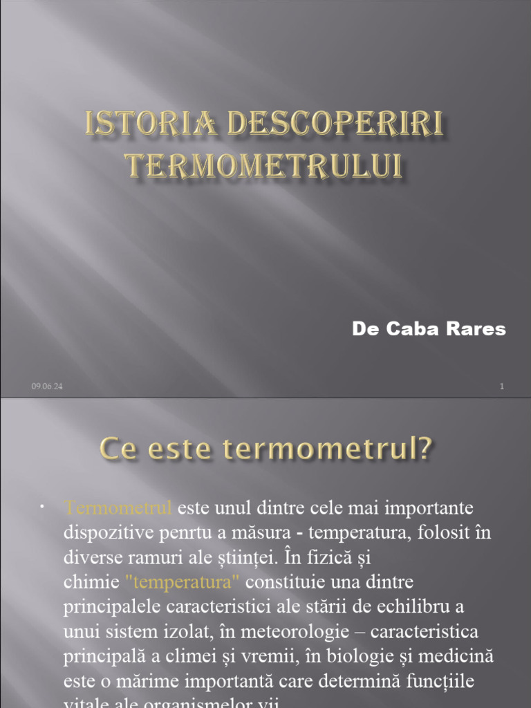 Istoria Descoperiri Termometrului (De Caba Rares) | PDF