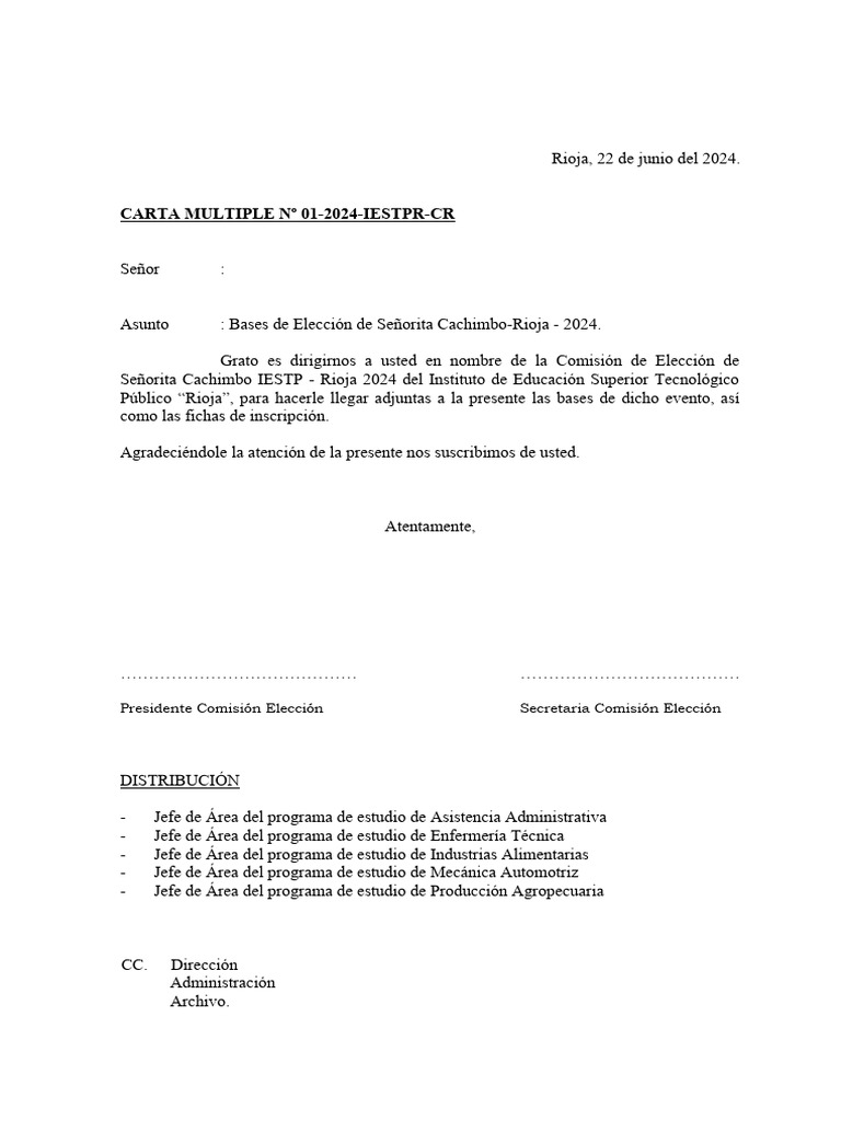 CARTA BASES SEÑORITA IESTP-R- 2019 | PDF