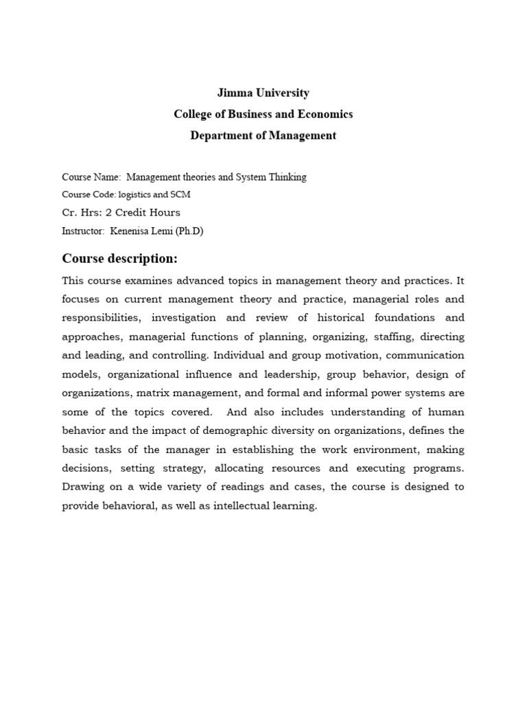 Management Theories Course Outline 2 | PDF | Leadership | Theory